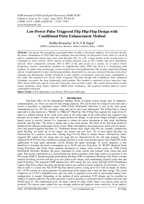 Pdf Low Power Pulse Triggered Flip Flip Flop Design With Conditional Pulse Enhancement Method