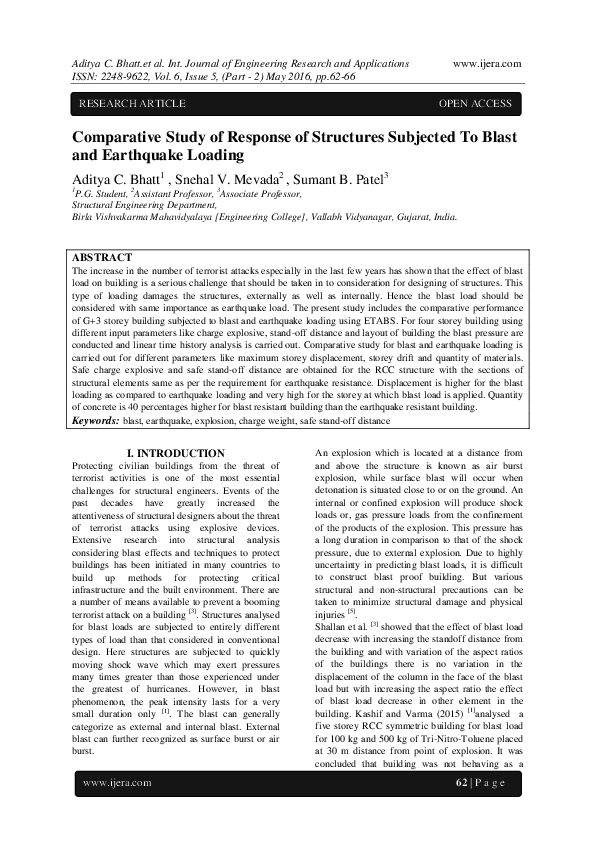 (PDF) Comparative Study of Response of Structures Subjected To Blast and Earthquake Loading