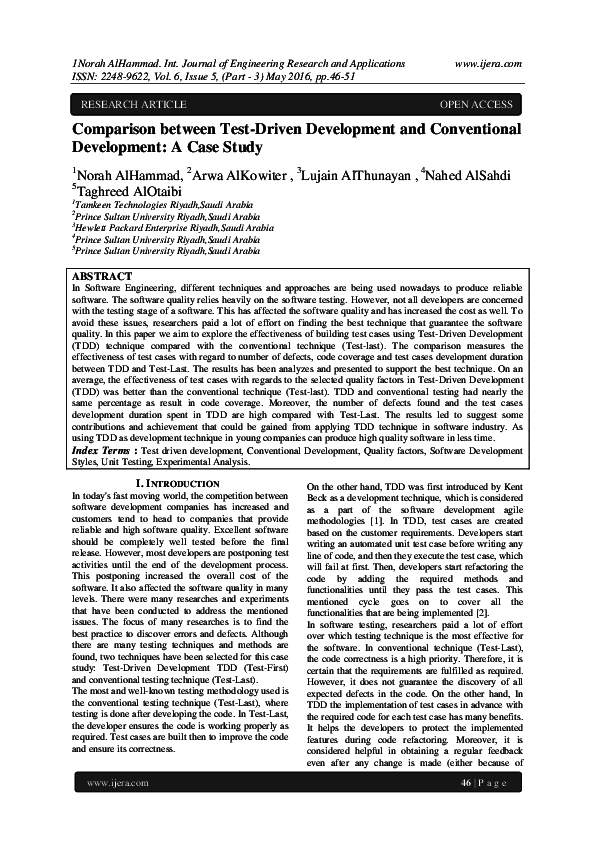 (PDF) Comparison between Test-Driven Development and Conventional ...
