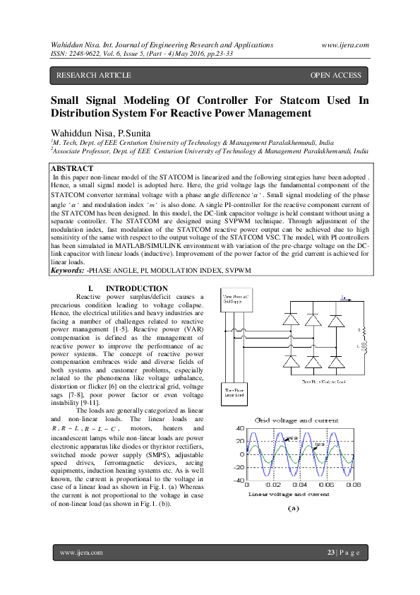 Pdf Small Signal Modeling Of Controller For Statcom Used In Distribution System For Reactive 
