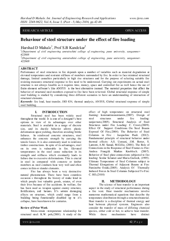 (PDF) Behaviour of steel structure under the effect of fire loading