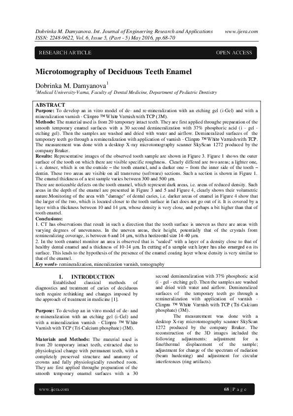 (PDF) Microtomography of Deciduous Teeth Enamel