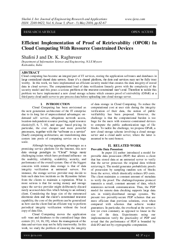 (PDF) Efficient Implementation of Proof of Retrievability (OPOR) In Cloud Computing With ...