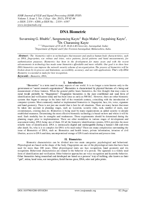 Pdf Dna Biometric