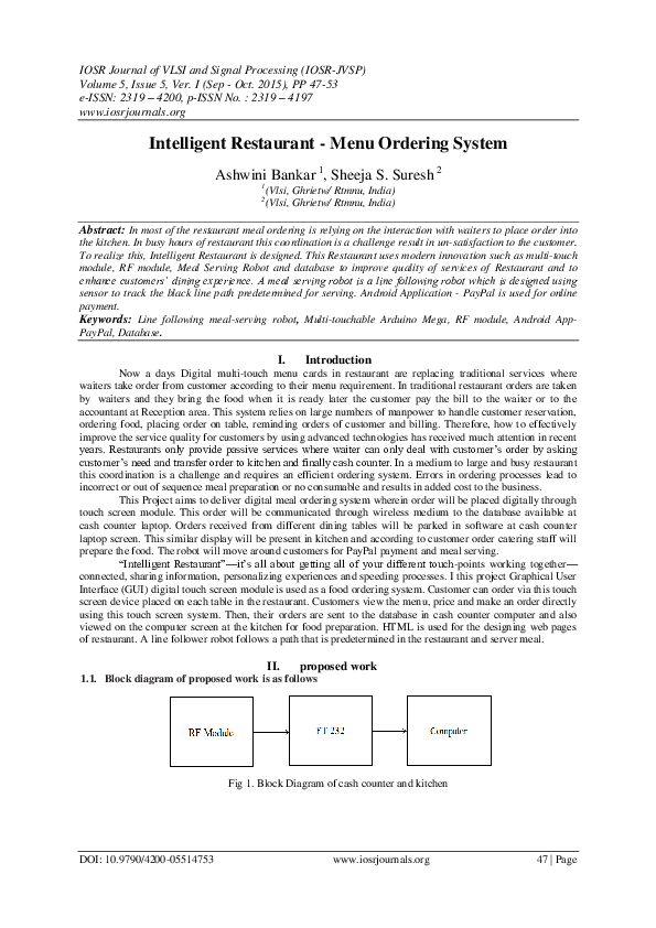 (PDF) Intelligent Restaurant -Menu Ordering System