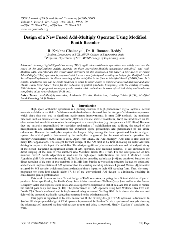 Pdf Design Of A New Fused Add Multiply Operator Using Modified Booth Recoder