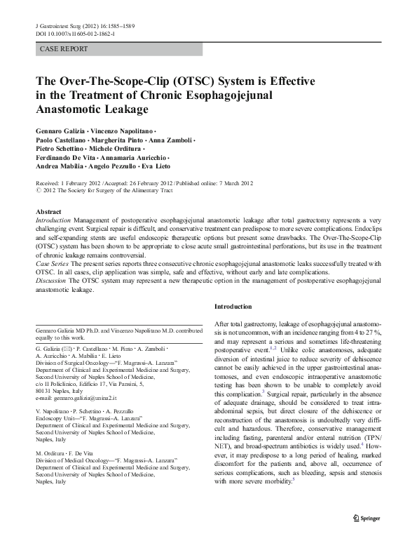 (PDF) The Over-The-Scope-Clip (OTSC) System is Effective in the ...