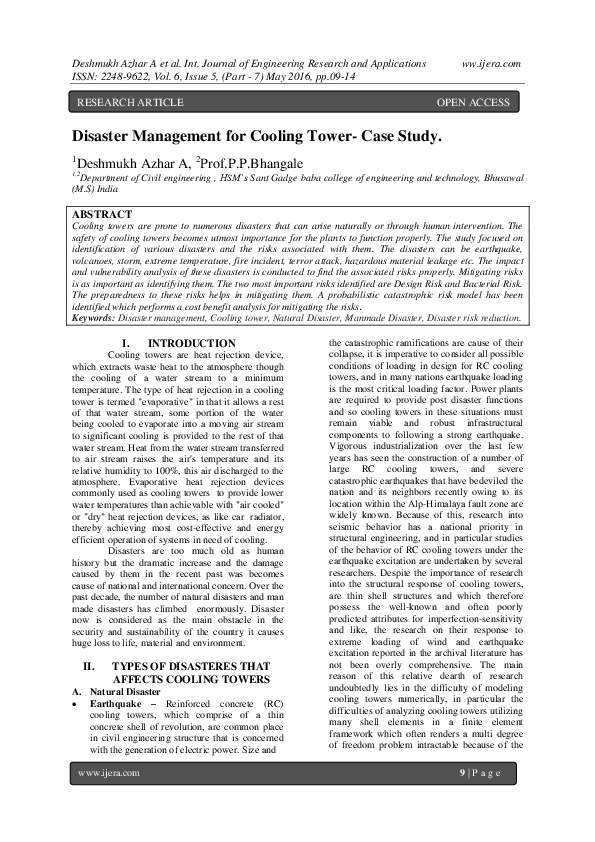(PDF) Disaster Management for Cooling Tower-Case Study