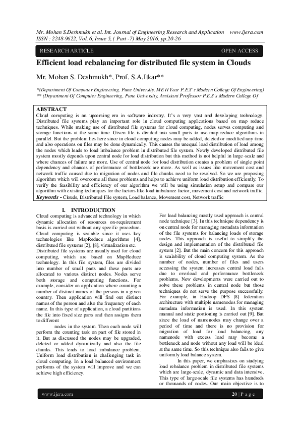 Pdf Efficient Load Rebalancing For Distributed File System In Clouds Ijera Journal