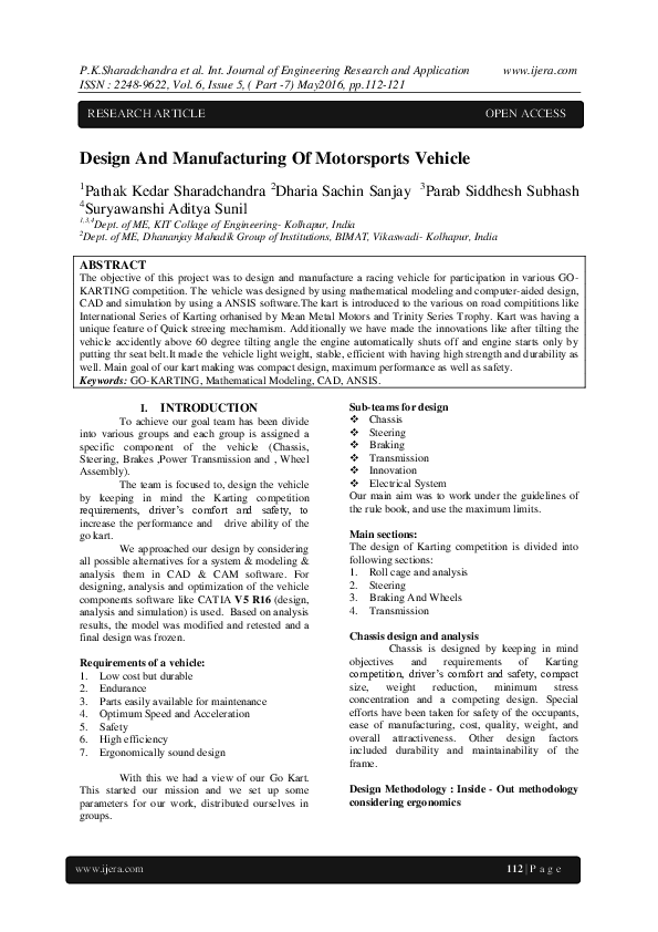 (PDF) Design And Manufacturing Of Motorsports Vehicle