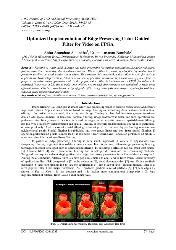 Pdf Optimized Implementation Of Edge Preserving Color Guided Filter