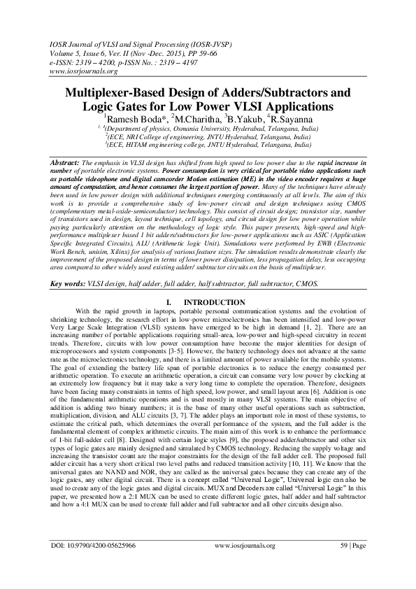 Pdf Multiplexer Based Design Of Adderssubtractors And Logic Gates For Low Power Vlsi Applications