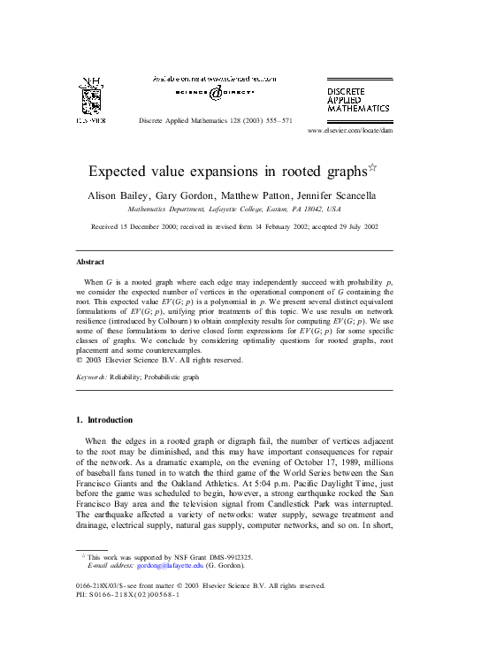 (PDF) Expected Value Expansions in Rooted Graphs