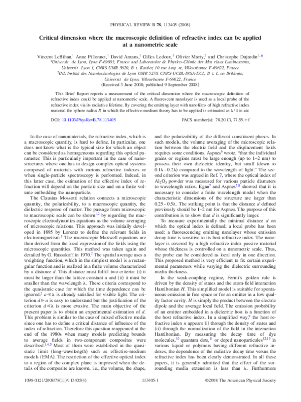 (PDF) Critical dimension where the macroscopic definition of refractive ...