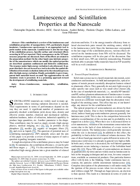(PDF) Luminescence and Scintillation Properties at the Nanoscale