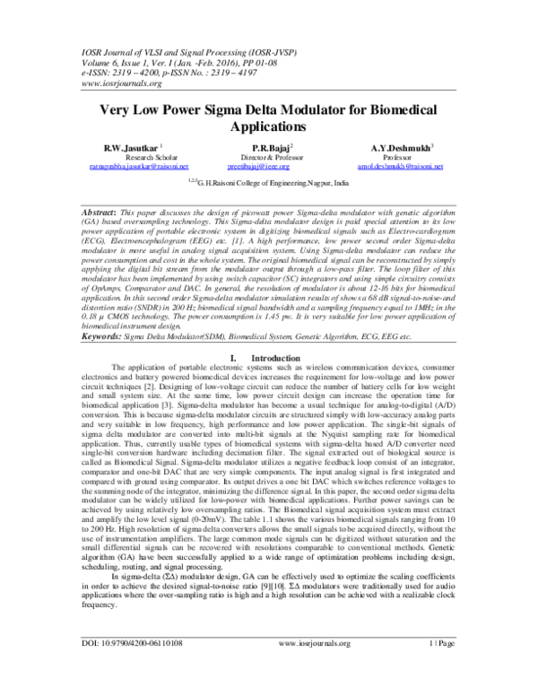 Pdf Very Low Power Sigma Delta Modulator For Biomedical Applications