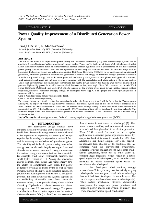 Pdf Power Quality Improvement Of A Distributed Generation Power System