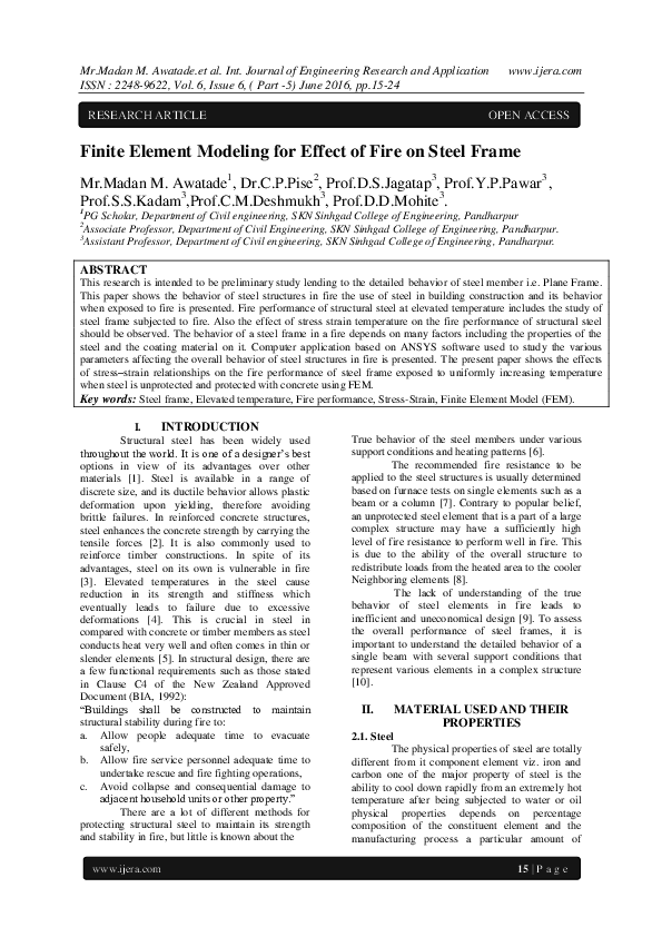 (PDF) Finite Element Modeling for Effect of Fire on Steel Frame