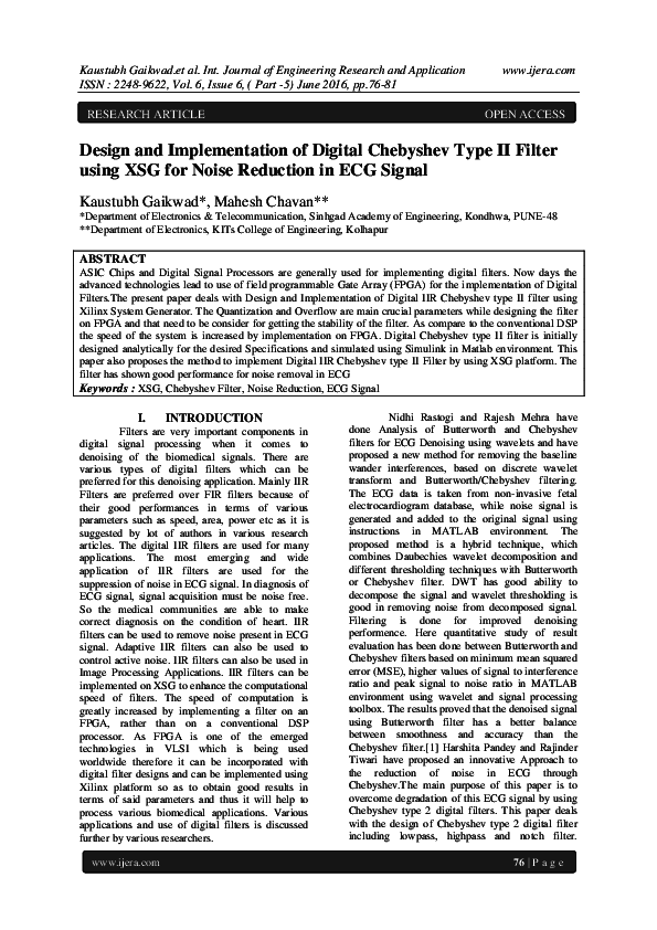 Pdf Design And Implementation Of Digital Chebyshev Type Ii Filter