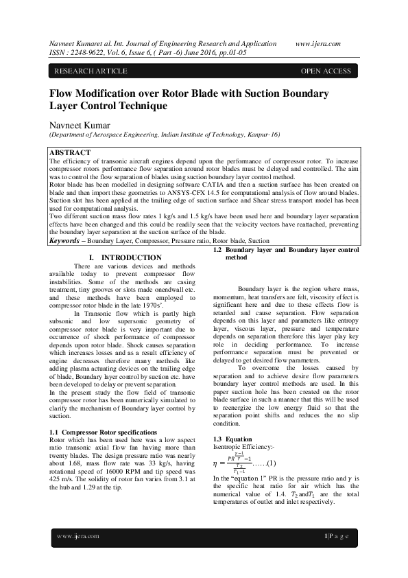 Pdf Flow Modification Over Rotor Blade With Suction Boundary Layer Control Technique