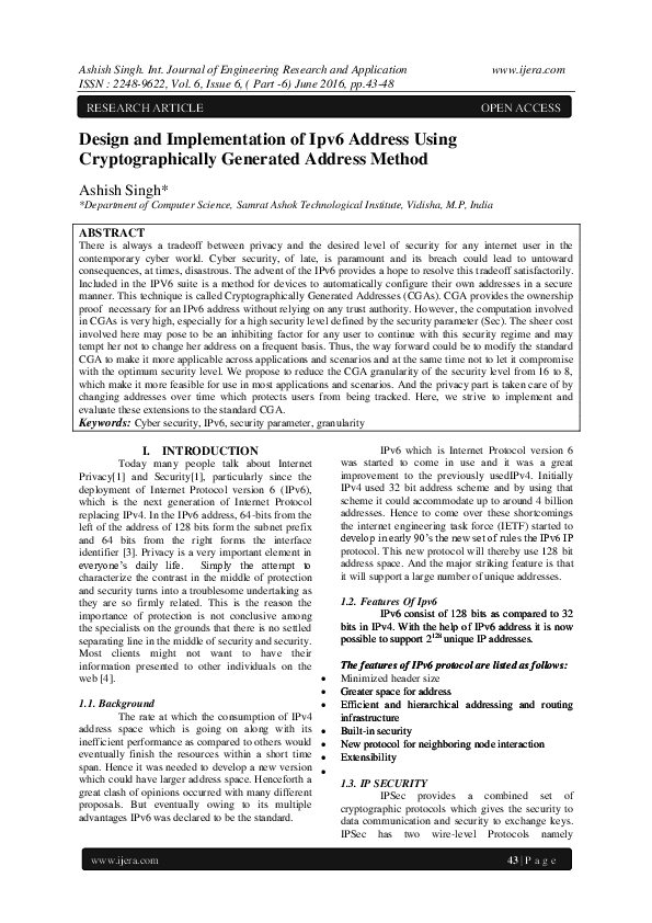 Pdf Design And Implementation Of Ipv6 Address Using Cryptographically Generated Address Method