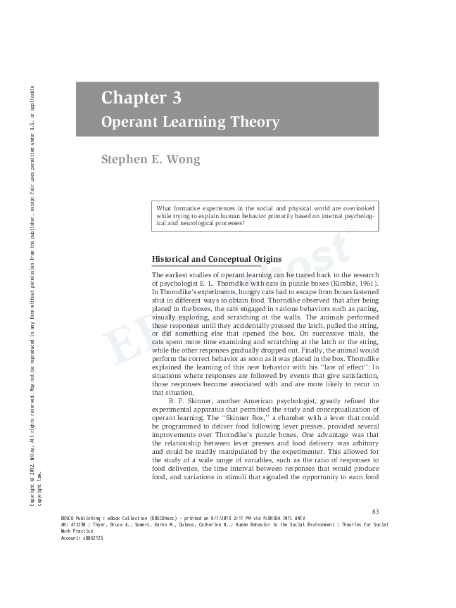 (PDF) Operant Learning Theory