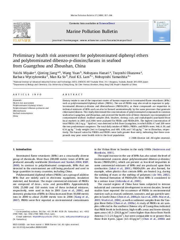 (PDF) Preliminary health risk assessment for polybrominated diphenyl ethers and polybrominated ...