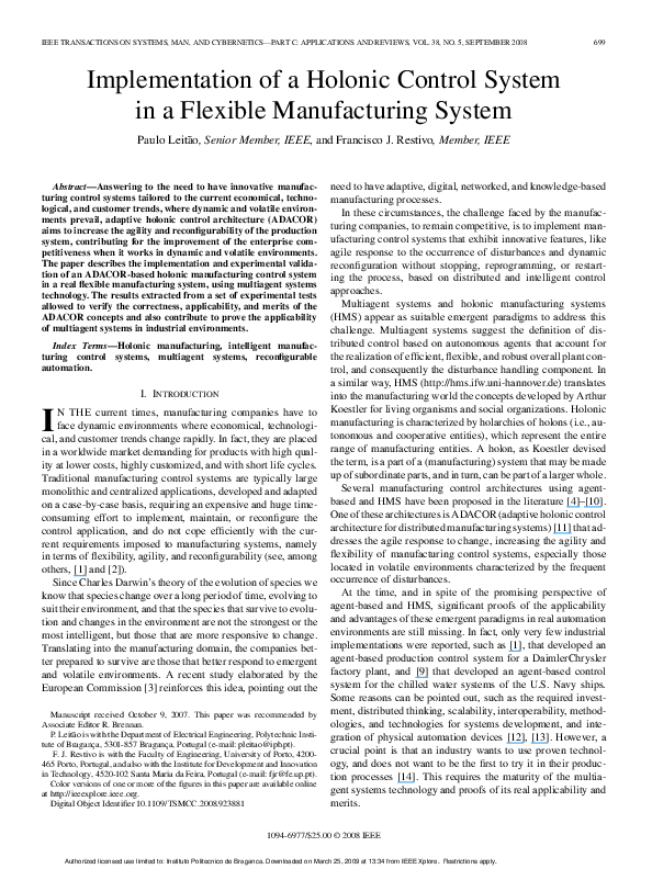 (PDF) Implementation of a Holonic Control System in a Flexible ...