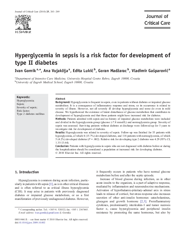 (PDF) Hyperglycemia in sepsis is a risk factor for development of type ...