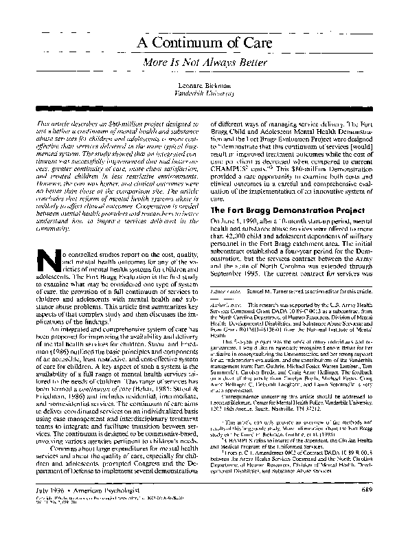 (PDF) A continuum of care: More is not always better