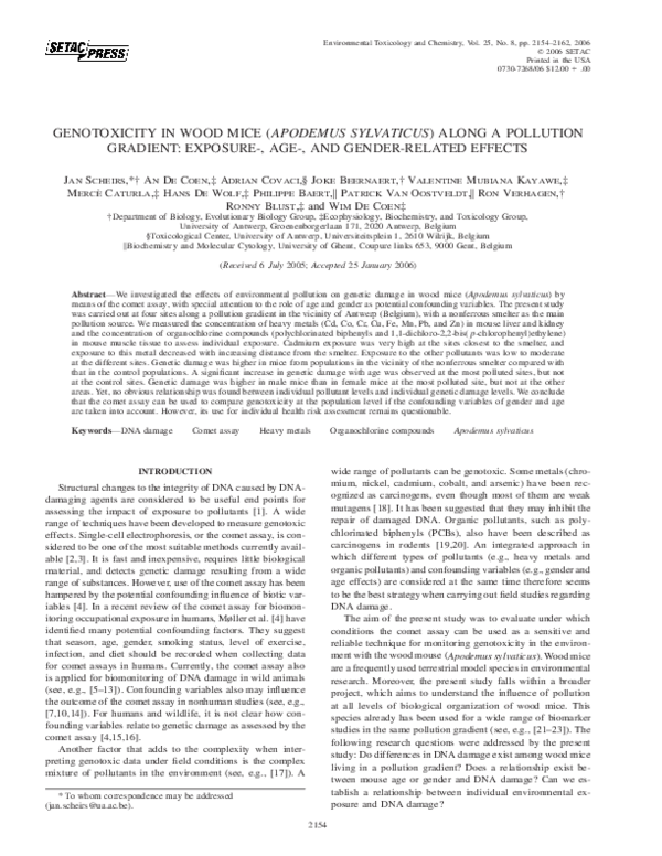 (PDF) Genotoxicity in Wood Mice (Apodemus Sylvaticus) Along a Pollution Gradient: Exposure-, Age ...