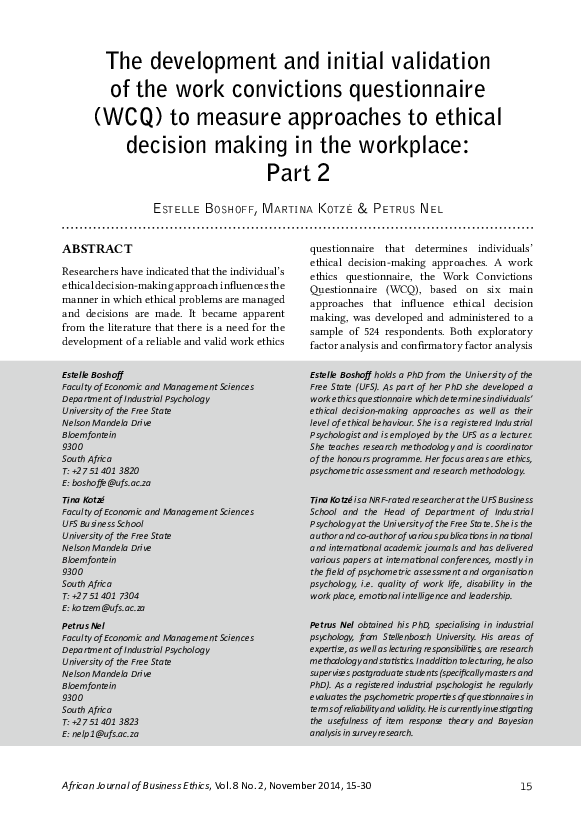 (PDF) The development and initial validation of the work convictions questionnaire (WCQ) to ...