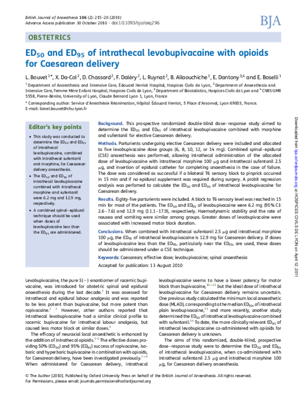 (PDF) ED50 and ED95 of intrathecal levobupivacaine with opioids for ...