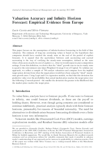 (PDF) Valuation Accuracy and Infinity Horizon Forecast: Empirical Evidence from Europe