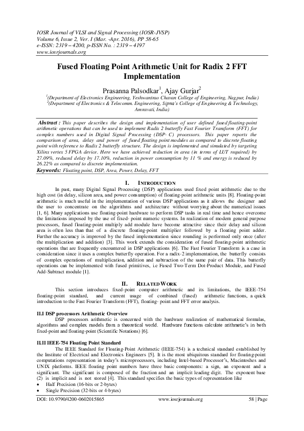 Pdf Fused Floating Point Arithmetic Unit For Radix 2 Fft Implementation 8453