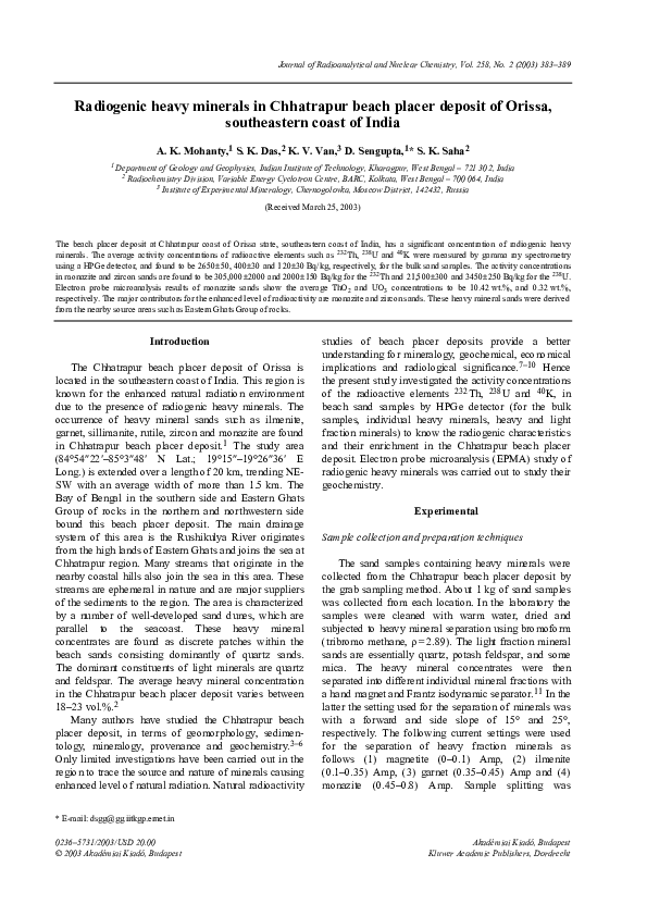 (PDF) Radiogenic heavy minerals in Chhatrapur beach placer deposit of ...