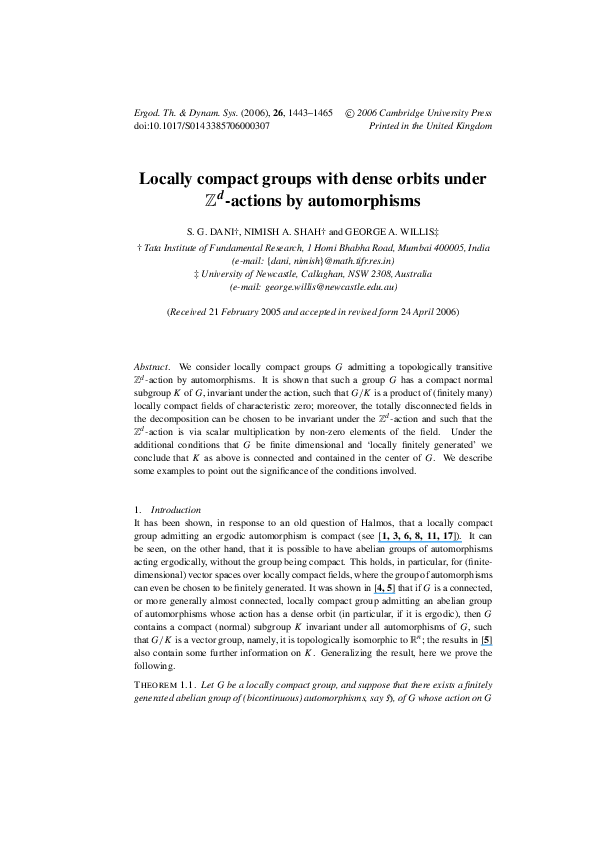 (PDF) Locally compact groups with dense orbits under $\bm{\mathbb{Z}}^{\bm{d}}$-actions by ...