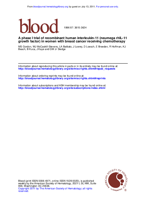 (PDF) A Phase I Trial of Recombinant Human Interleukin-lp Alone and in ...