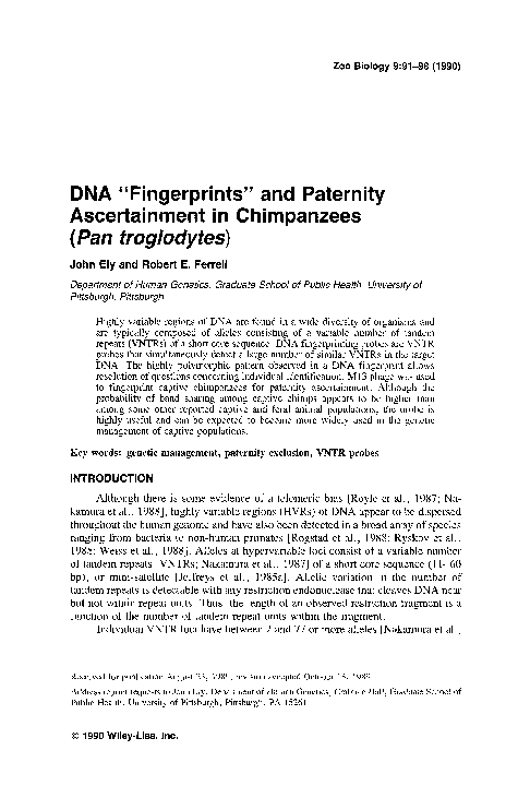 (PDF) DNA “fingerprints” and paternity ascertainment in chimpanzees ...