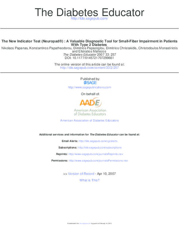(PDF) The New Indicator Test (Neuropad(R)): A Valuable Diagnostic Tool ...