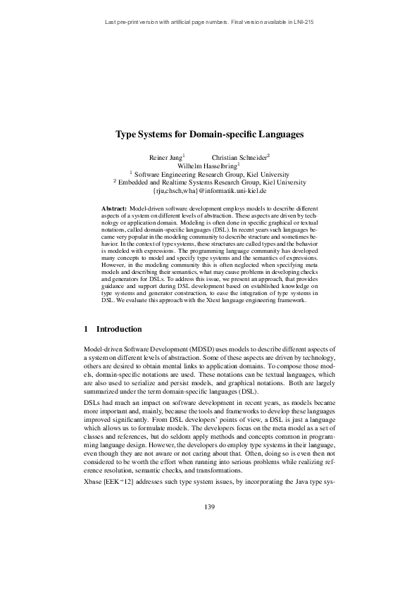 (PDF) Type systems for domain-specific languages