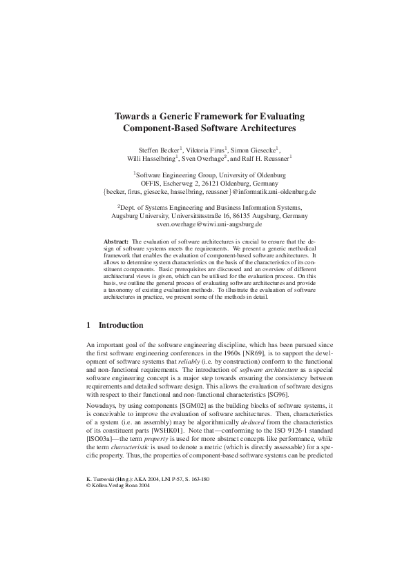 Pdf Towards A Generic Framework For Evaluating Component Based
