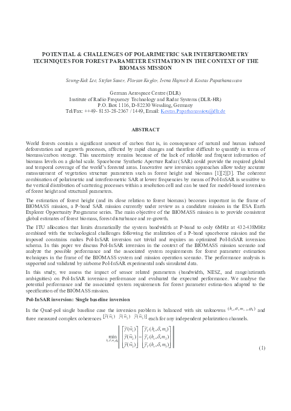 (PDF) Potential & challenges of polarimetric SAR interferometry ...