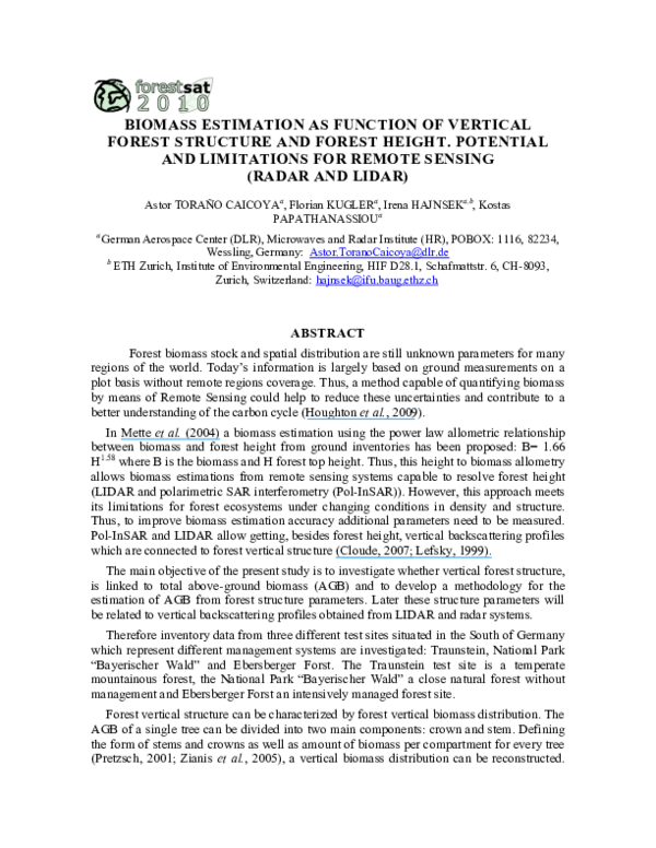 Pdf Biomass Estimation As A Function Of Vertical Forest Structure And