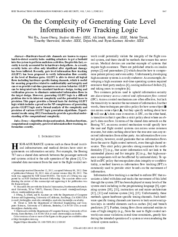 (PDF) On the Complexity of Generating Gate Level Information Flow ...