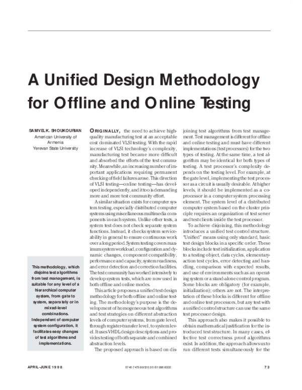 (PDF) A Unified Design Methodology for Offline and Online Testing