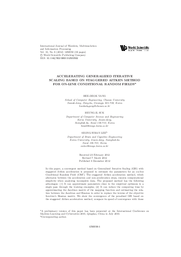 Pdf Accelerating Generalized Iterative Scaling Based On Staggered Aitken Method For On Line
