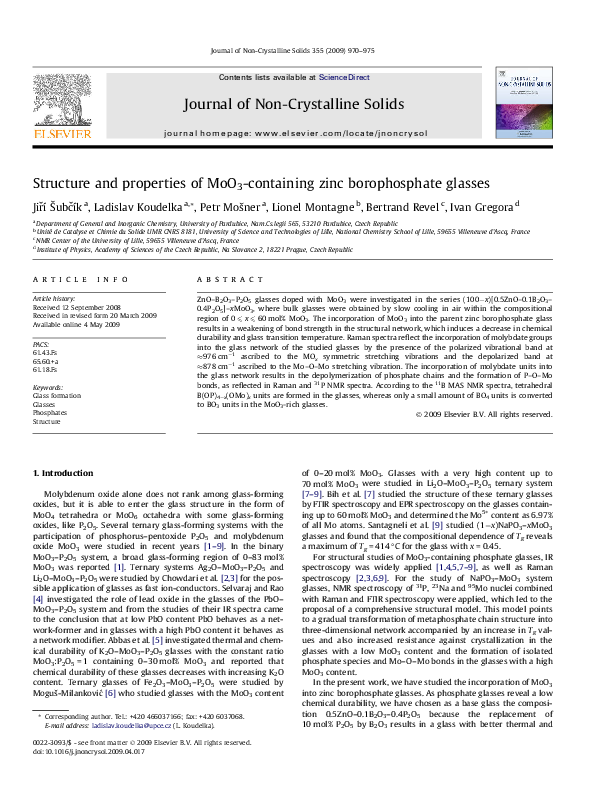 (PDF) Structure and properties of MoO3-containing zinc borophosphate ...