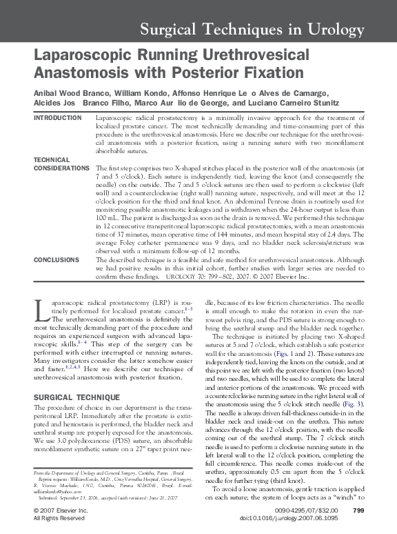 (PDF) Laparoscopic Running Urethrovesical Anastomosis with Posterior ...