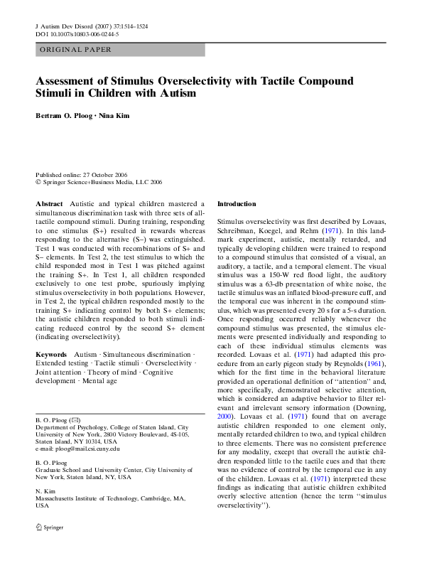 (PDF) Assessment of Stimulus Overselectivity with Tactile Compound ...